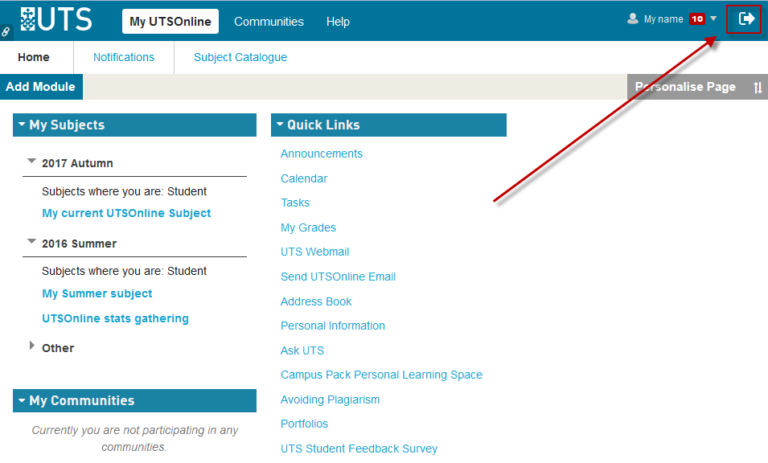 navigating_utsonline-logout - Learning and Teaching Systems ITU